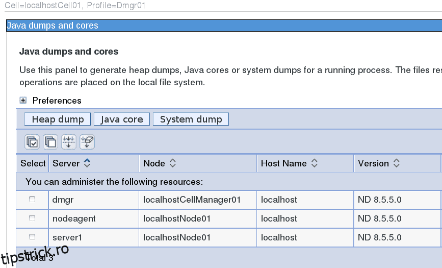 Generați Heap Dump, Java Core și System Dump în WebSphere